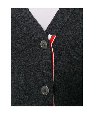 Thom Browne V-neck Cardigan With Four-bar Detail - Medium Gray