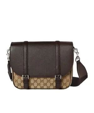 Gucci Monogrammed Crossbody Bag With Buckle Detail - Beige/ebony