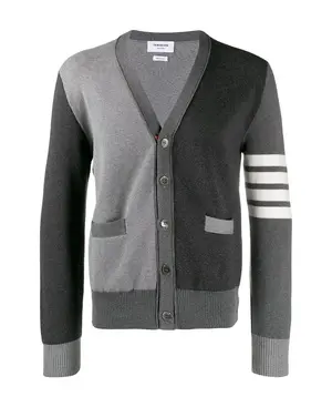 Thom Browne Color-block V-neck Cardigan With Striped Details - Black