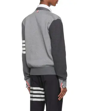 Thom Browne Color-block V-neck Cardigan With Striped Details - Black