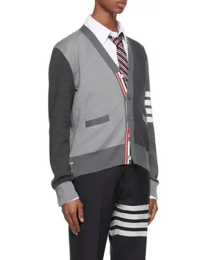 Thom Browne Color-block V-neck Cardigan With Striped Details - Black