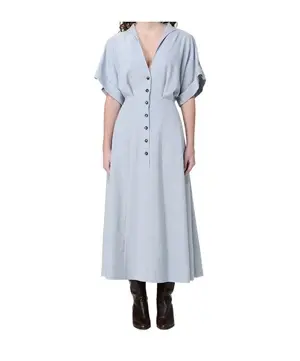 Alberta Ferretti Short-sleeved V-neck Midi Dress - Blue
