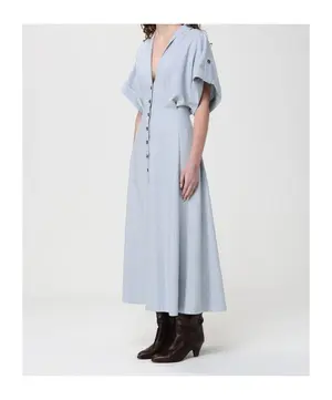 Alberta Ferretti Short-sleeved V-neck Midi Dress - Blue