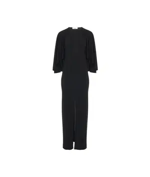 Chloé Cape Effect Crepe Maxi Dress With Front And Rear Zippers