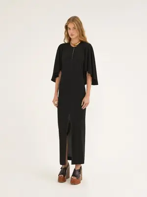 Chloé Cape Effect Crepe Maxi Dress With Front And Rear Zippers