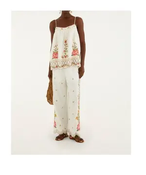 Farm Rio Embroidered Wide-leg Palazzo Pants
