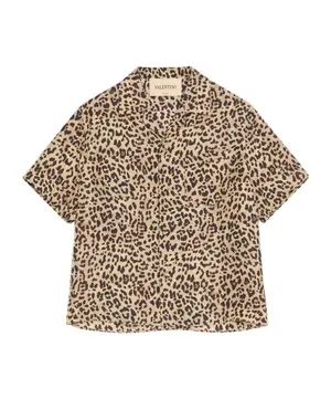Valentino Garavani Fauve Eclat Animalier Printed Bowling Shirt - Nude