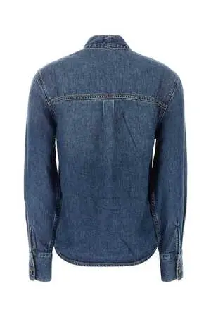SELF-PORTRAIT Denim Tie Neck Shirt - Blue