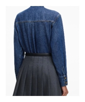 SELF-PORTRAIT Denim Tie Neck Shirt - Blue