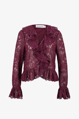 SELF-PORTRAIT Ruffled Lace Top - Plum