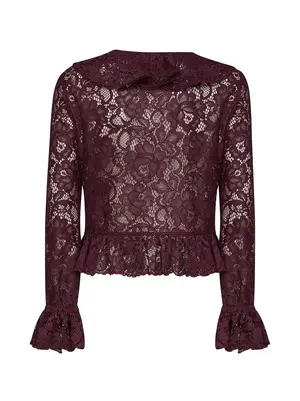 SELF-PORTRAIT Ruffled Lace Top - Plum