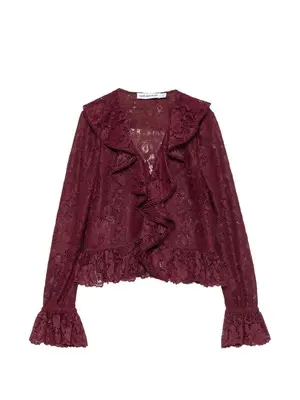 SELF-PORTRAIT Ruffled Lace Top - Plum