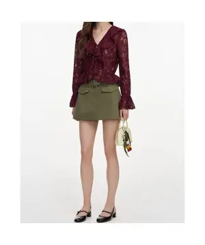 SELF-PORTRAIT Ruffled Lace Top - Plum
