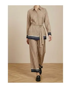 Max Mara Tenuta Silk Scarf Print Belted Shirt