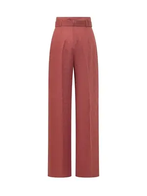 Max Mara Belted Pleated Trousers - Brown