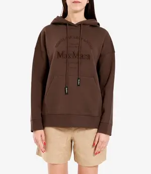 Max Mara Logo Embroidered Drawstring Hoodie - Chocolate-colored