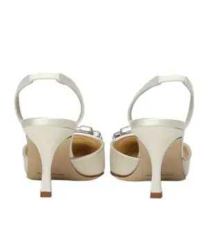 Manolo Blahnik Satin Slingback Heeled Pumps With Crystal Embellishment - Ivory