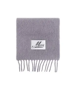 Marni Logo Patch Fringed-edge Scarf - Grey