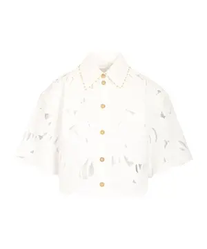 Zimmermann Mahon Embroidered Crop Shirt - No