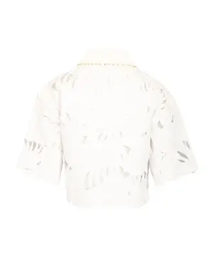 Zimmermann Mahon Embroidered Crop Shirt - White