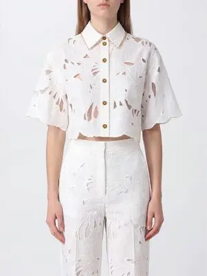 Zimmermann Mahon Embroidered Crop Shirt - White