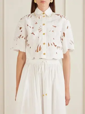 Zimmermann Mahon Embroidered Crop Shirt - White