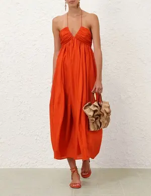 Zimmermann Halterneck Maxi Dress In Silk Habutae - Mandarin