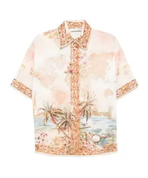 Zimmermann Island Map Print Short Sleeve Shirt - Blue Multicolor