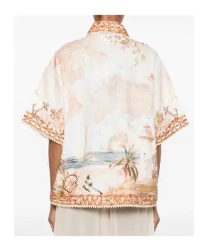 Zimmermann Island Map Print Short Sleeve Shirt - Blue Multicolor