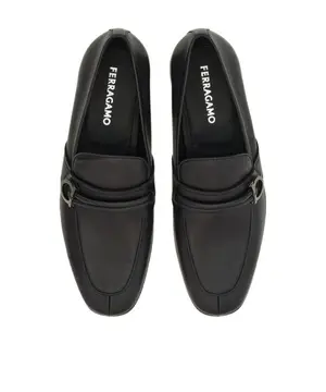 FERRAGAMO Gancini Ornament Moc Toe Loafers - Black