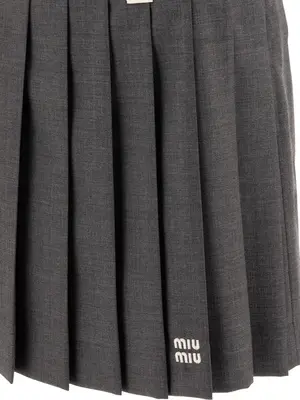 Miu Miu Pleated Mini Skirt With Logo Detail