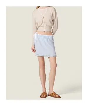 Miu Miu Cashmere Cardigan With Lace Trim And Logo