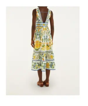 Farm Rio Floral V-neck Midi Dress With Waist Tie