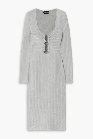 TOM FORD Ribbed Metallic Cutout Midi Dress