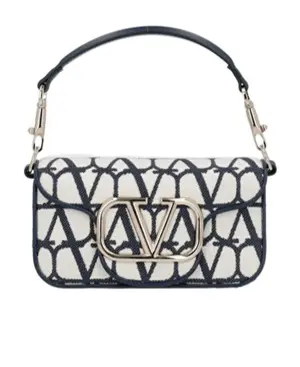 Valentino Garavani Small Locò Monogram Shoulder Bag - White