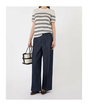 Max Mara Striped Fine Knit Short Sleeve Crewneck Pullover