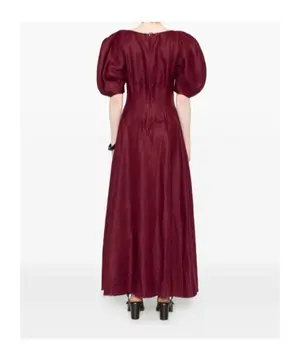 Gabriela Hearst Puff Sleeve Maxi Dress With Belted Waist - Brown