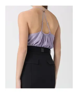 Elisabetta Franchi Georgette Bodysuit Top With Logo Embellishments