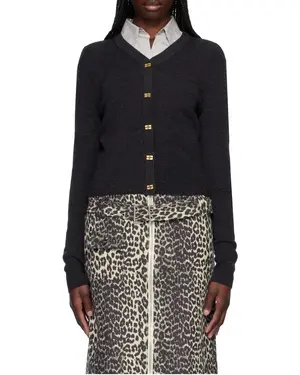 GANNI Logo Embroidered V-neck Cardigan