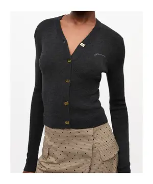GANNI Logo Embroidered V-neck Cardigan