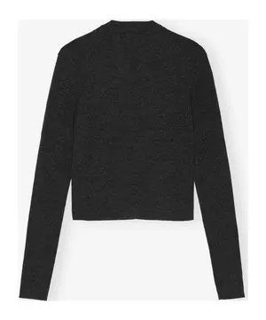 GANNI V-neck Logo Embroidered Cardigan