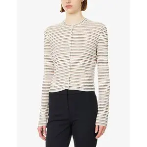 Theory Ribbed Stripe Cardigan - Bone Pink Multi