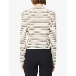 Theory Ribbed Stripe Cardigan - Bone Pink Multi