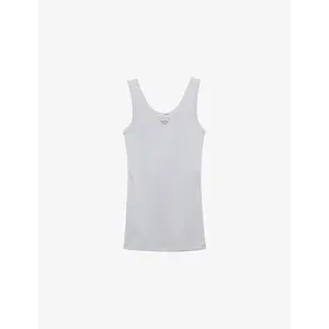Prada Logo Plaque Ribbed Cotton Tank Top - Grey