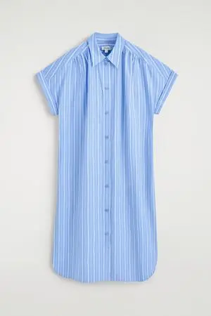 Cos Striped Cotton Shirt Dress With Short Sleeves - Blue