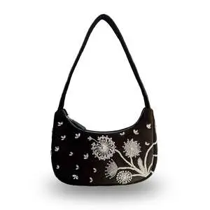 LAURA SLINGS Beaded Shoulder Bag With Dandelion Embroidery - Black