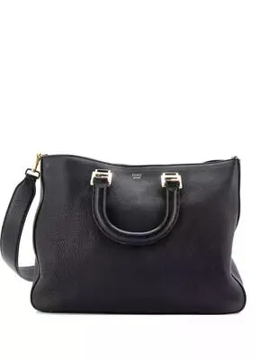 Fendi Selleria Ff Handle Tote Leather Medium Satchel - Black