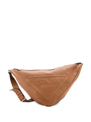 Prada Triangle Logo Zip Messenger Leather Bag