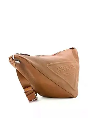 Prada Triangle Logo Zip Messenger Leather Bag