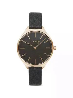 OBAKU Kaffe Leather Strap Watch - Black